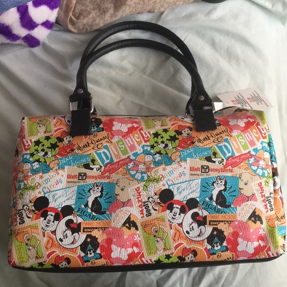 Disney | Bags | Disney Parks Mickey Friends Collage Handbag Purse ...